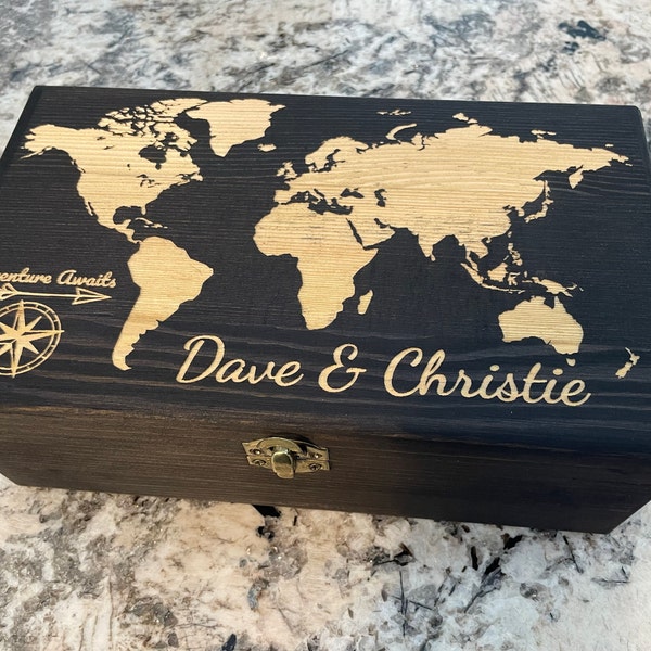Personalized Engraved World Map Box, Wood Memory Box, Wedding Gift ...