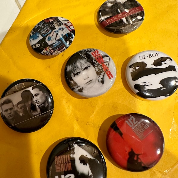 7 U2 Buttons 1 Button Pin Pins Badge Badges Bono Edge Early Mini Vinyl ...