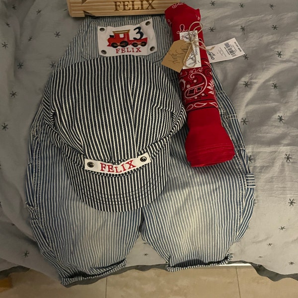 Personalized Conductor Outfit, Toddler Boy Train Overalls, Boy Engineer ...