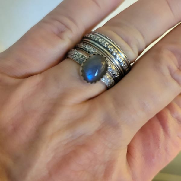 Labradorite Ring Stacking Ring Set Sterling Silver Labradorite Ring ...