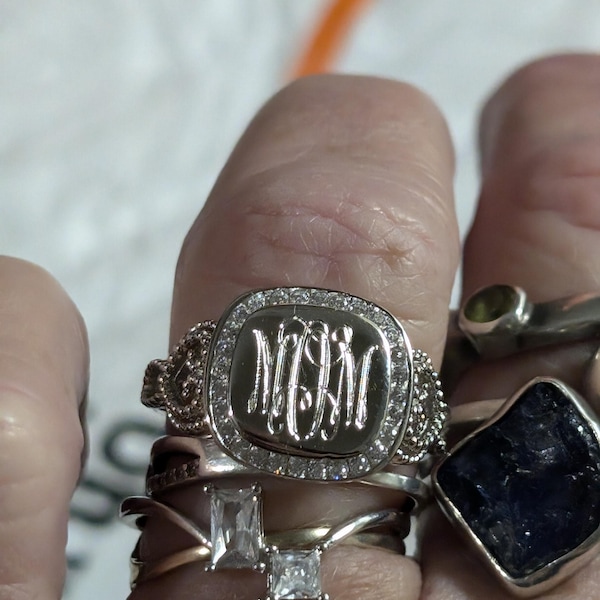 Sterling Silver Monogram Stackable Ring, Sterling Silver Stackable Rings, Sterling Silver Sara ...