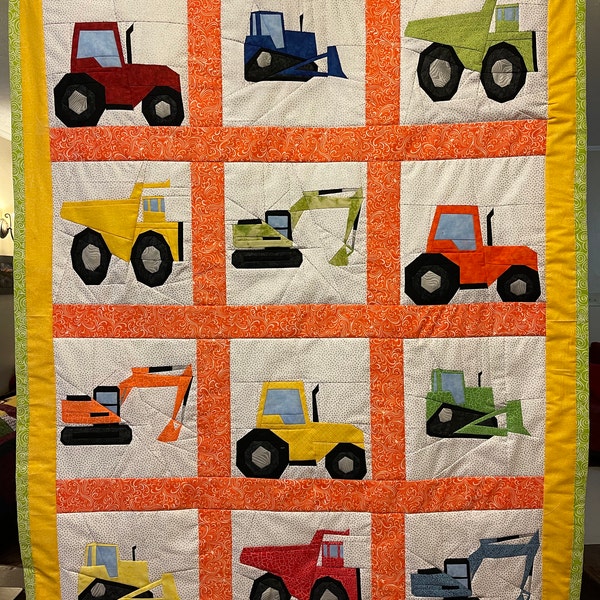 Construction/roadwork Paper Pieced Pattern Pack. Four 12 Inch Quilt ...