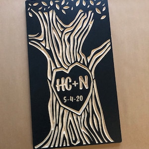 Initials Carved in Tree Personalized Anniversary and Wedding Gift Wood ...