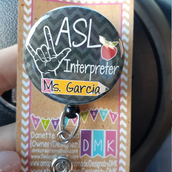 ASL Interpreter - Sign Language - PERSONALIZED - Button Badge Reel ...