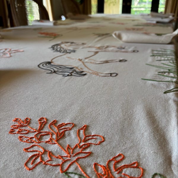 Hand-embroidered Linen Table Runner, Floral Table Runner, Ivy Table ...