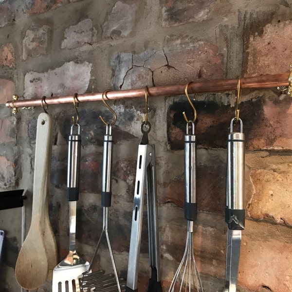 Copper Pipe Pan Utensil Pot Rail 70cm Rack, Steampunk, Rosegold ...