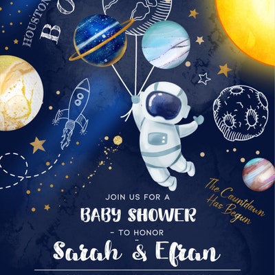 Space Baby Shower Invitation Bundle. Galaxy Baby Shower Set. Moon Baby ...