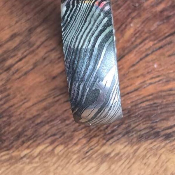 Simple Damascus Ring With Deep Pattern Dome Shape Ring Band for Him ...