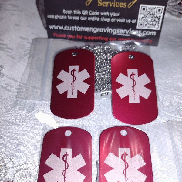 Personalized Medical Alert ID Custom Laser Engraved Medic ID Military ...