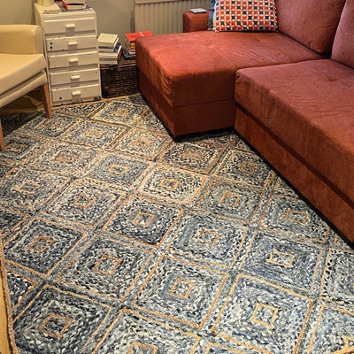 100% Natural Denim and Cotton Mix Fiber Rug, Blue Braided Area Oval Rug ...