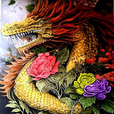 20 Flower Dragon Fantasy Coloring Page Book, Adults Kids Instant ...