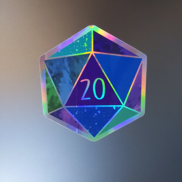 Blue D20 Nat 20 - Holographic Hexagon Sticker - Etsy