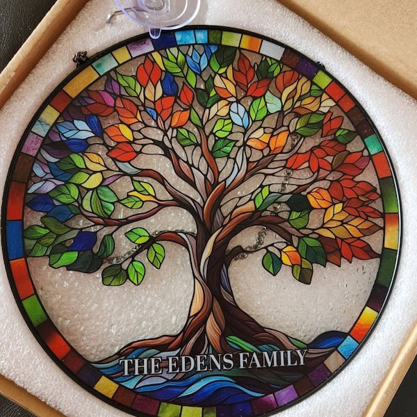 Personalized Tree of Life Glass Suncatcher: Family Window Hanging - Etsy