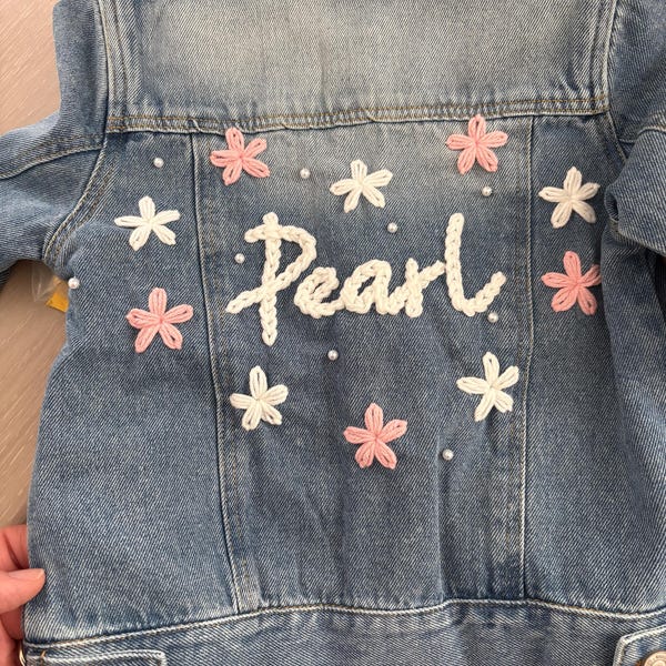 Personalized Hand Embroidered Floral Initial Denim Jacket,costume Cute ...
