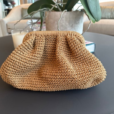 Small Raffia Beige Clutch Bag for Women Straw Knitted Raffia Bag Pouch ...