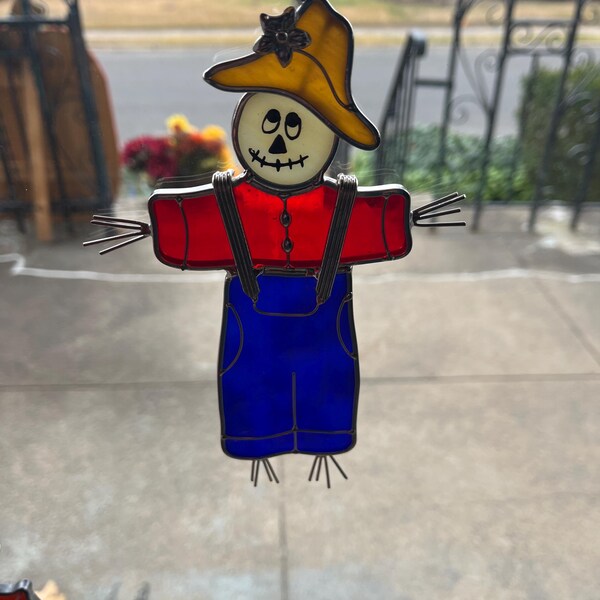 Stained Glass Scarecrow Suncatcher. Autumn Decoration. Gift for Farmer ...
