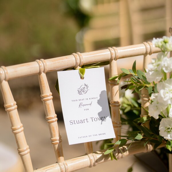 Personalised Reserved Seat Tags Minimalist Wedding, Wedding Chair Seat ...