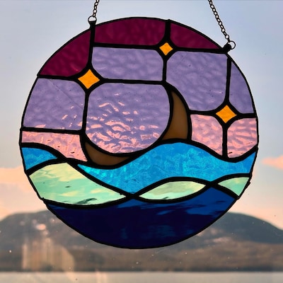 Moon Lotus Flower Stained Glass Pattern, Stained Glass Pattern, Digital ...