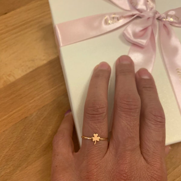Tiny Clover Ring, Good Luck Ring, Four-leaf Clover, 9K 14K 18K Solid ...