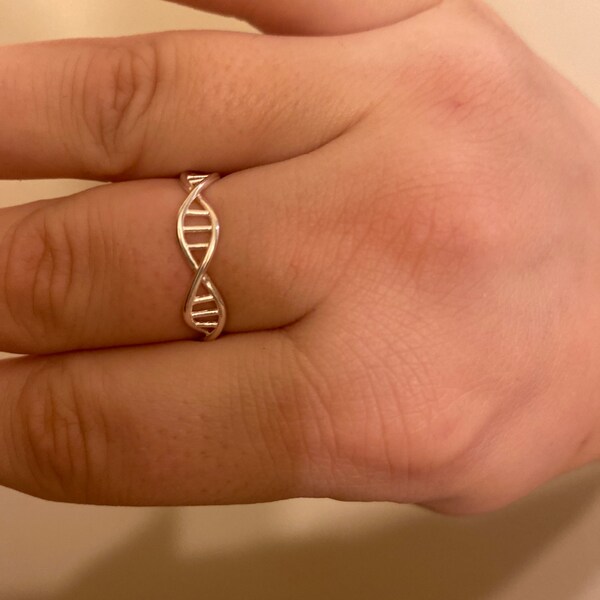 925 Sterling Silver Double Helix DNA Structure Open Ring Adjustable ...