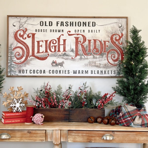 WOOD SIGN! Old Fashioned Sleigh Rides Sign Christmas Decor Framed ...