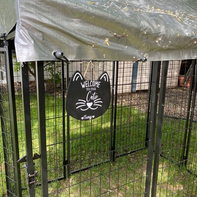 Welcome to the Catio Wood Sign, Cat Head Sign, Cat House Sign, Wood Cat ...