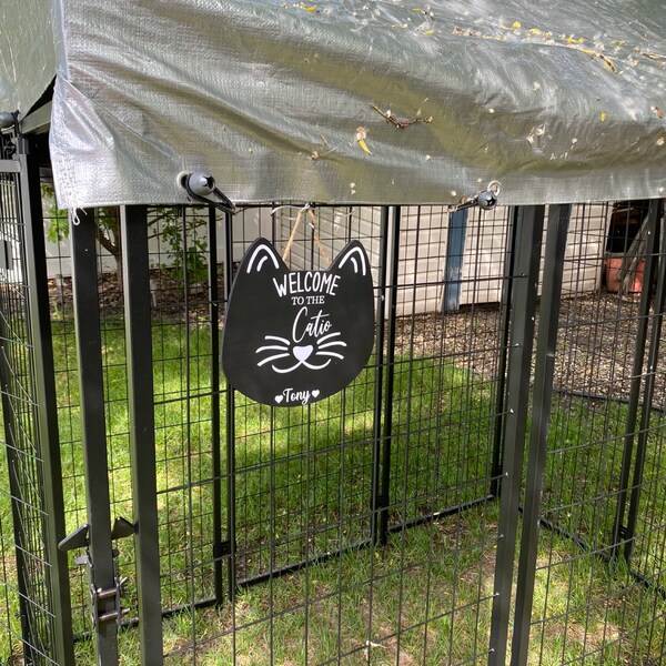 Welcome to the Catio Wood Sign, Cat Head Sign, Cat House Sign, Wood Cat ...