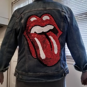 Red Sequin Lips Jean Jacket Custom Jean Jacket / Red Lips | Etsy