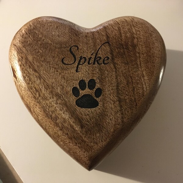 Mango Wood Pet Urn Dog Casket With Paw Print Memorial Cremation Box for ...