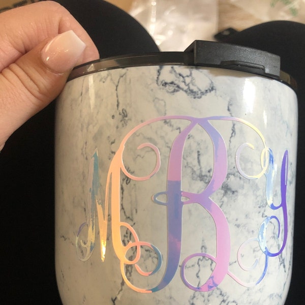 Holographic Monogram Decal, Vine Script Monogram, Holographic Monogram ...