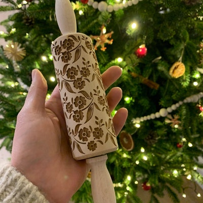 Geometry Flowers Engraved Rolling Pin, Embossed Handmade Rolling Pin ...