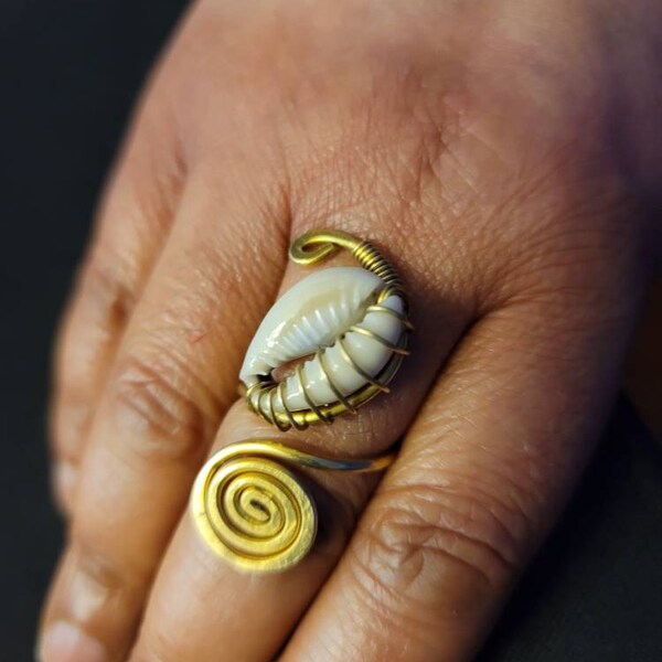African Cowrie Shell Rings Tribal Rings African Jewelry Adjustable ...