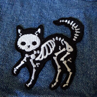 Cat Skeleton Iron on Patch - Etsy