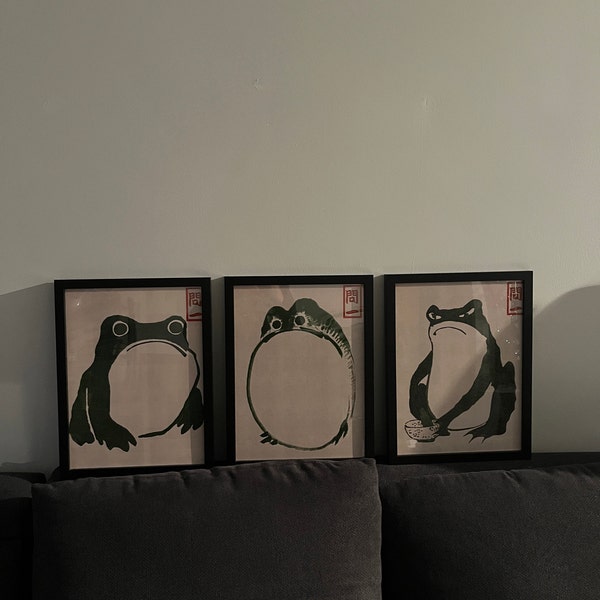 Japanese Matsumoto Hoji Frog Set of 3, Vintage Frog Woodblock Poster ...
