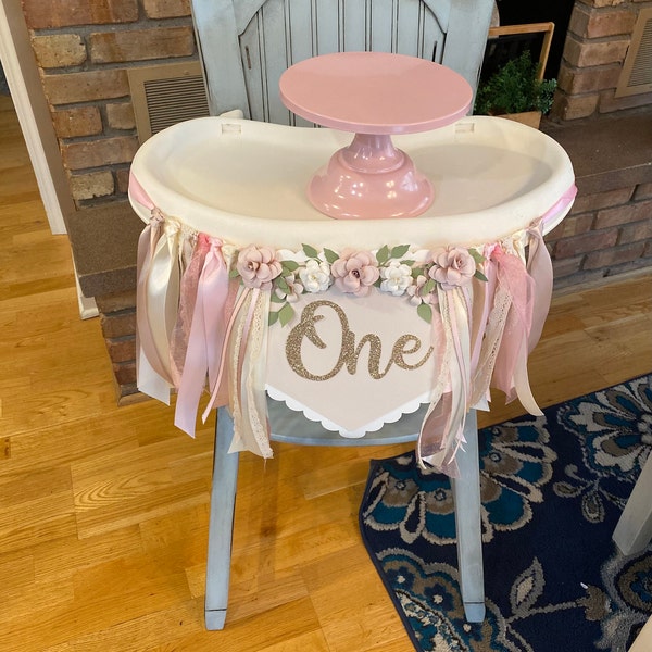 Blush 1st Birthday High Chair Banner, ONE Banner, Baby Girl Banner ...