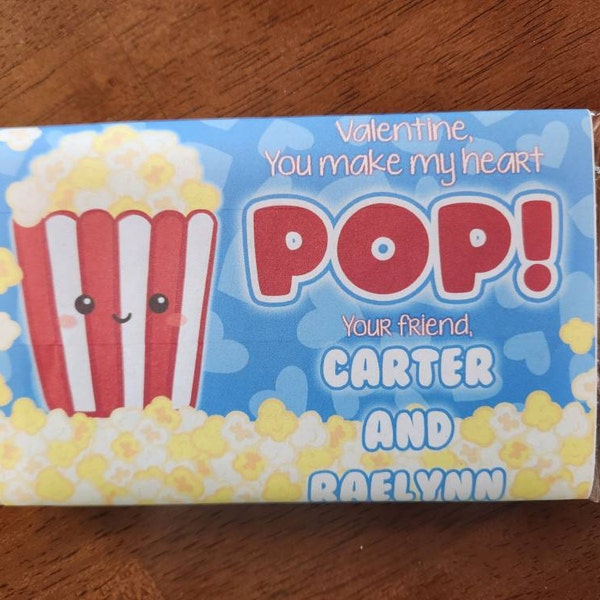 Popcorn Valentine Printable Wrapper, Valentines Day Popcorn Favor, Blue ...