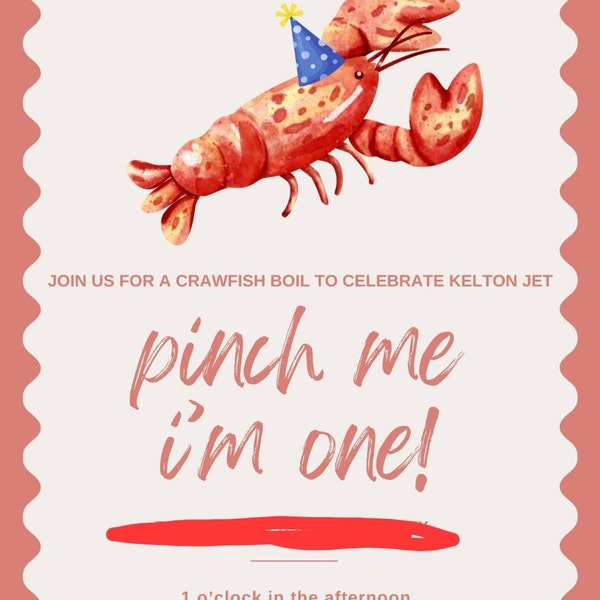 Pinch Me I'm One Birthday Invitation | Crab Birthday Party Invitation ...