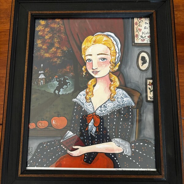 PRINT 8x10 Sally and Cinder Halloween Folk Art - Etsy