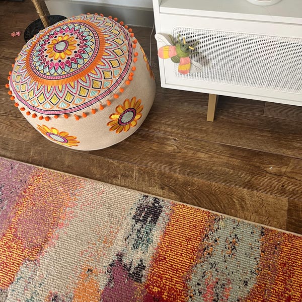 STUFFED Ottoman Pouf Indian Embroidery Handmade Pouf Footstool ...