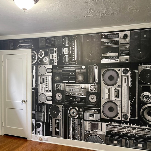 Retro Boombox Removable Wallpaper, Wall Covering, Self Adhesive, Pop ...