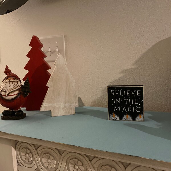 Believe in the Magic Sign Wooden Christmas Decorations Snowman Block ...