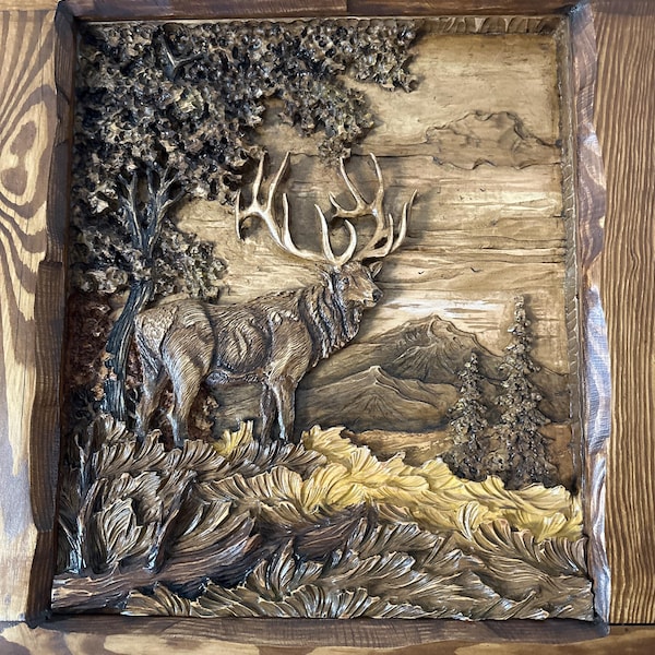 3D Wooden Picture Wood Carving Wall Art Handcarved Mood Pictures Wood ...