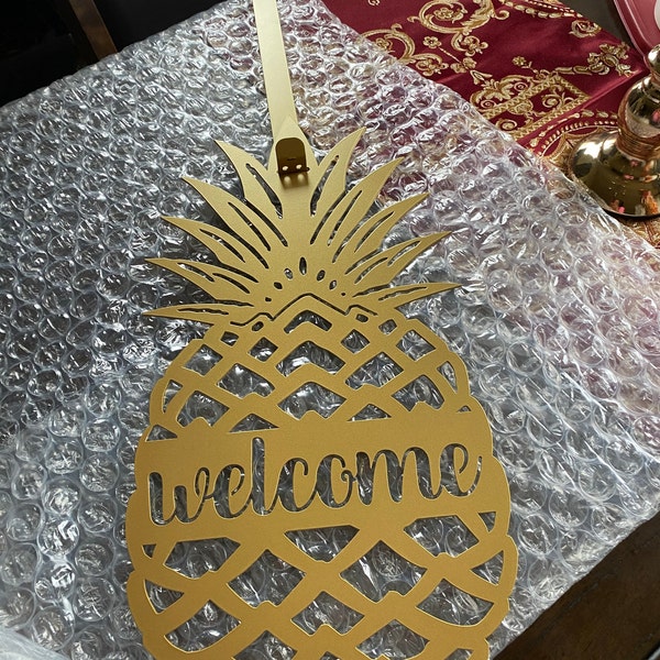 Welcome Pineapple, Front Door Wreath, Front Door Decor, Pineapple Decor ...