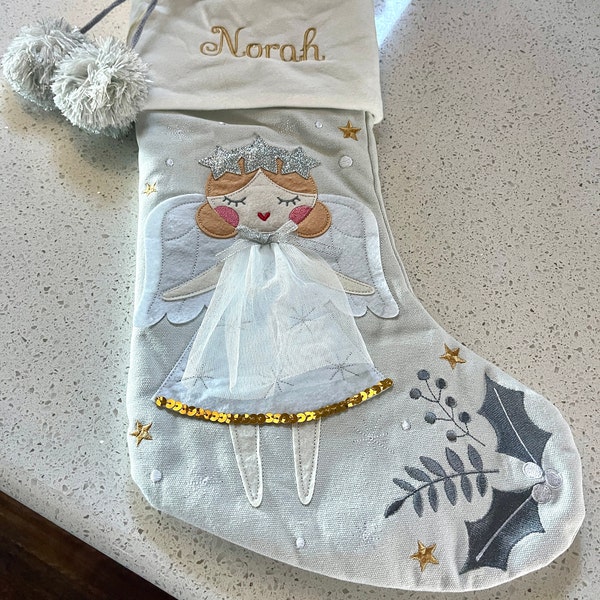 Angel Christmas Stocking, Cream Angel Stocking, Personalized Christmas ...