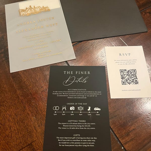 Clear Acrylic Foiled Wedding Invitations Featuring a Venue Illustration ...