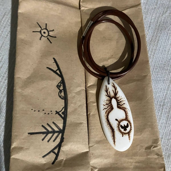 Shaman Ancestor Amulet, Bone Pyrography, Ancient Dark Pagan Heathen Art ...