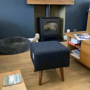Large Square Footstool Charcoal Harris Tweed Herringbone with | Etsy
