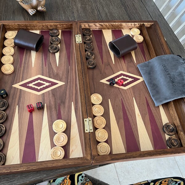 Premium Personalized Backgammon Set in Maple-green, Handmade Wooden ...