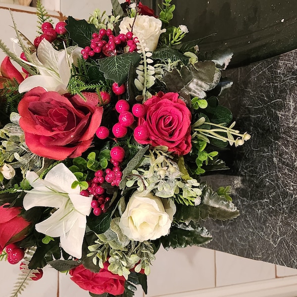 Grave POT Flowers, Funeral Tributes, Artificial Grave Flowers, Silk ...