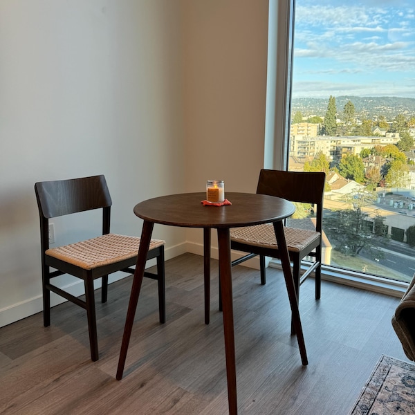 Narrow Round Dining Room Table, Small 2 Person Dining Table Walnut Wood ...
